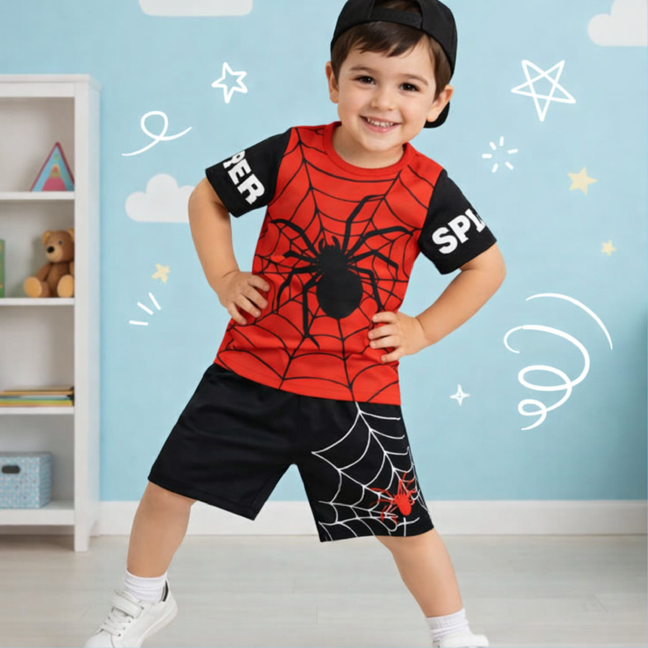 Red & Black Spider Man Print Short Set – littlekids.pk