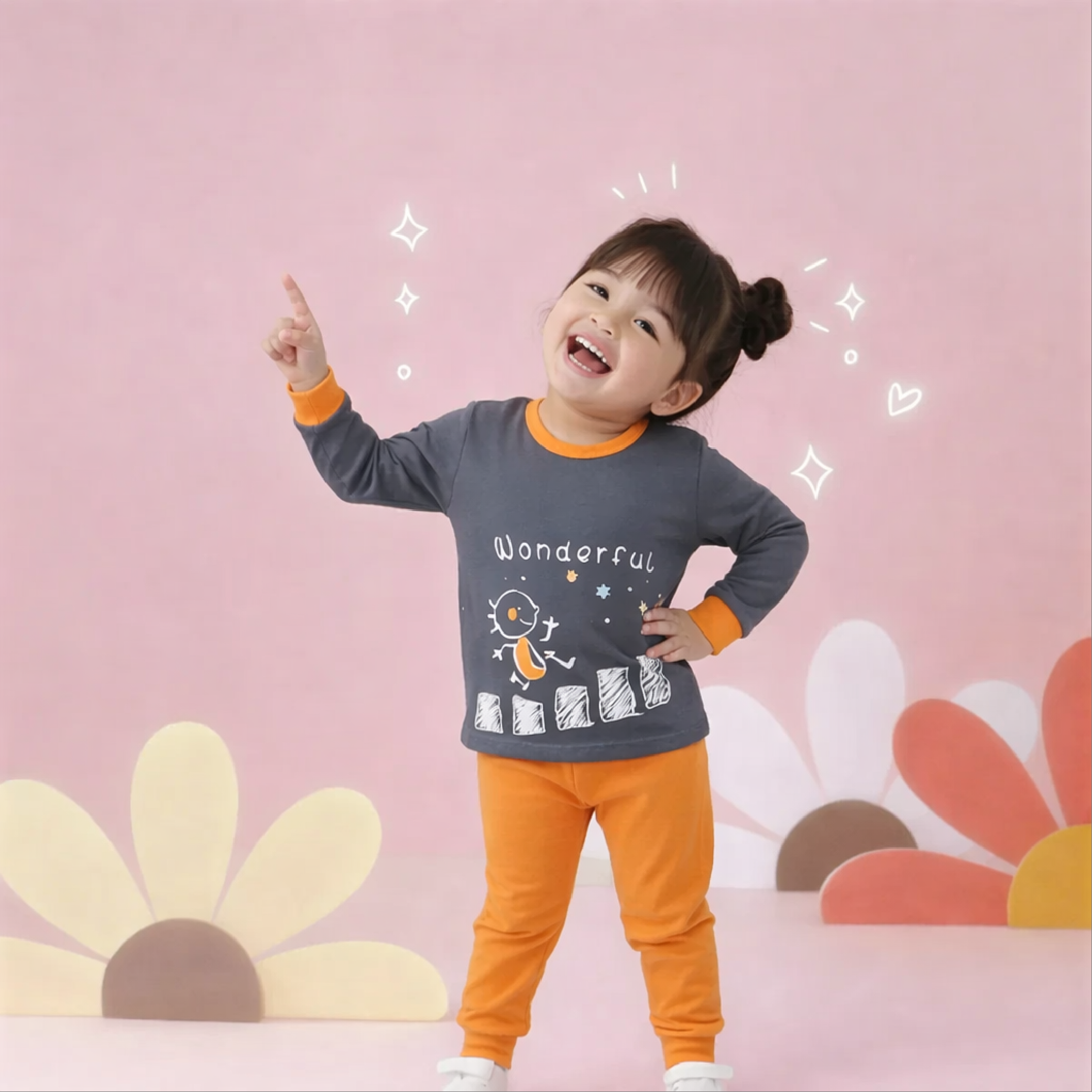 Kids Orange and Grey Wonderful Cartoon Print Kids Wear – littlekids.pk